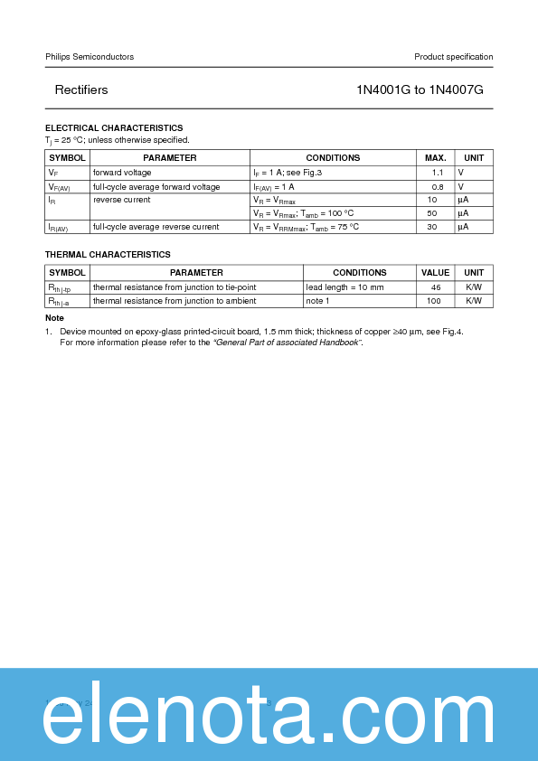 1N4007G Datasheet PDF (40 KB) Philips | Pobierz z Elenota.pl