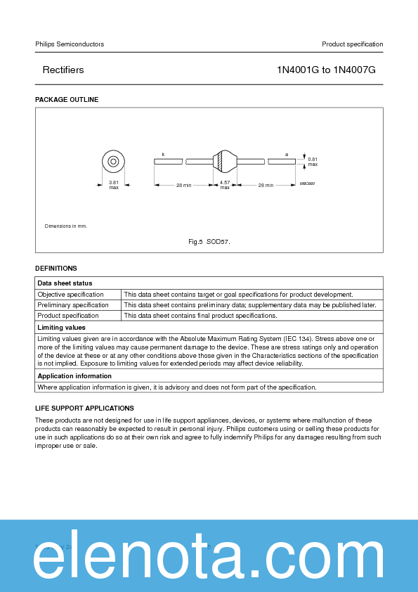 1N4007G Datasheet PDF (40 KB) Philips | Pobierz z Elenota.pl