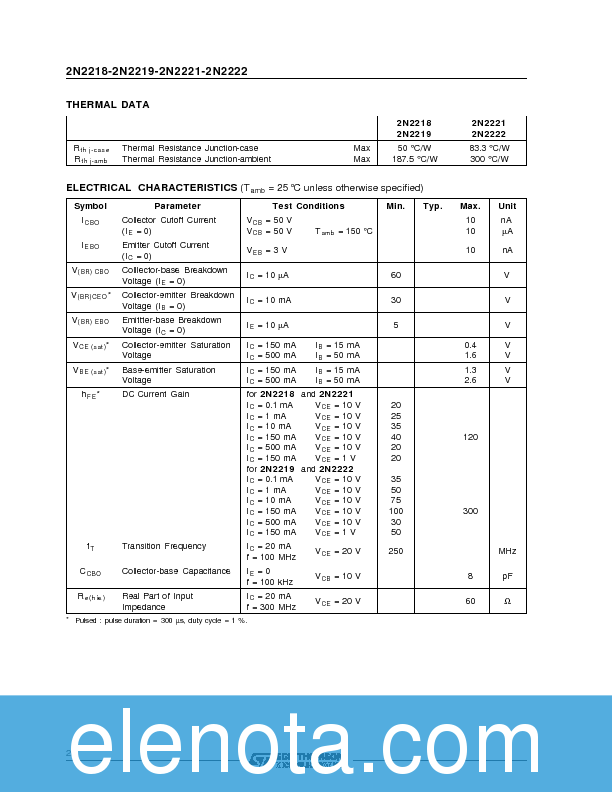 2N2219 Datasheet PDF (72 KB) STMicroelectronics | Pobierz z Elenota.pl