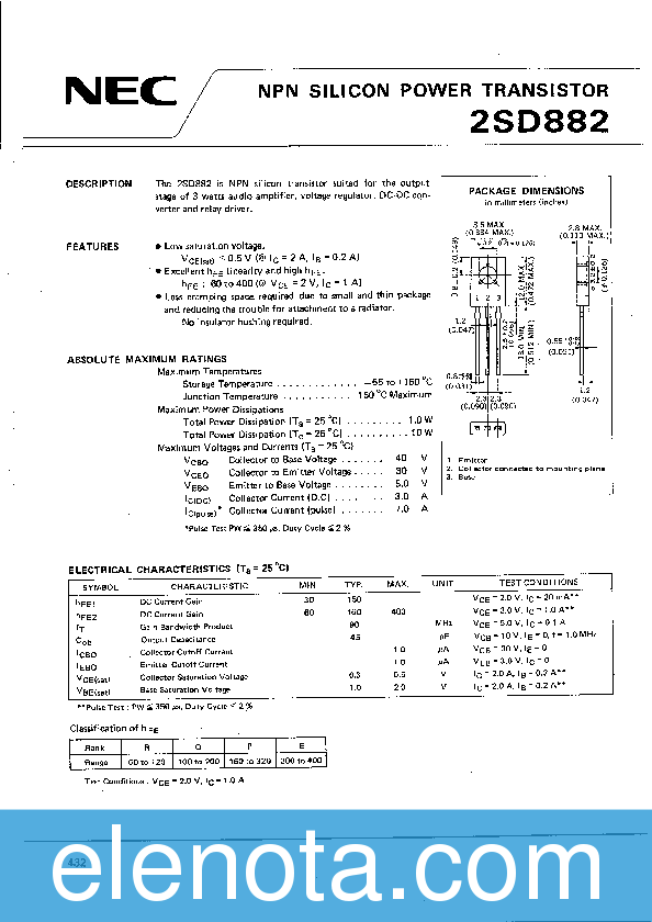 2SD882 Datasheet PDF (165 KB) NEC | Pobierz z Elenota.pl 2SD882 Datasheet PDF (165 KB) NEC | Pobierz z Elenota.pl