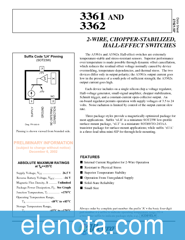 3361 Datasheet PDF (171 KB) Allegro | Pobierz z Elenota.pl