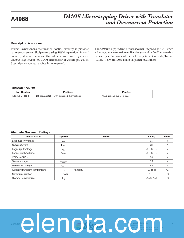 A4988 Datasheet PDF (512 KB) Allegro Microsystems | Pobierz z Elenota.pl