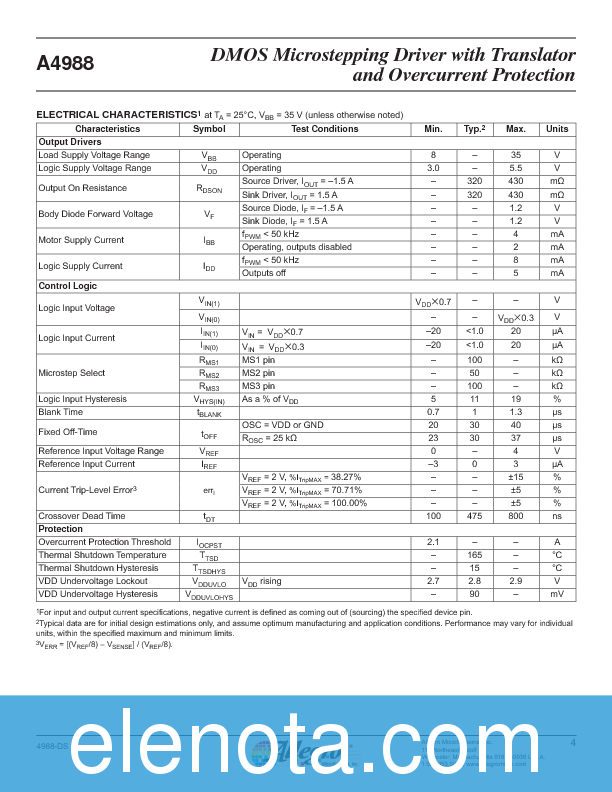 A4988 Datasheet PDF (512 KB) Allegro Microsystems | Pobierz z Elenota.pl