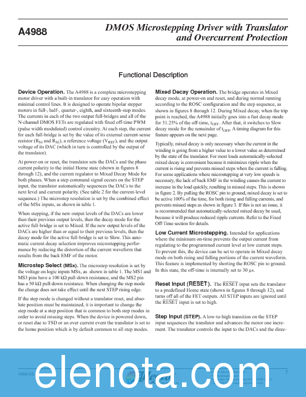 A4988 Datasheet PDF (512 KB) Allegro Microsystems | Pobierz z Elenota.pl