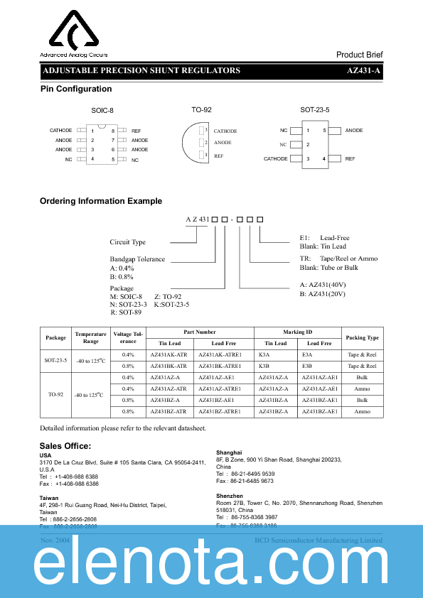 AZ431-A Datasheet PDF (197 KB) BCD Semiconductor | Pobierz z Elenota.pl