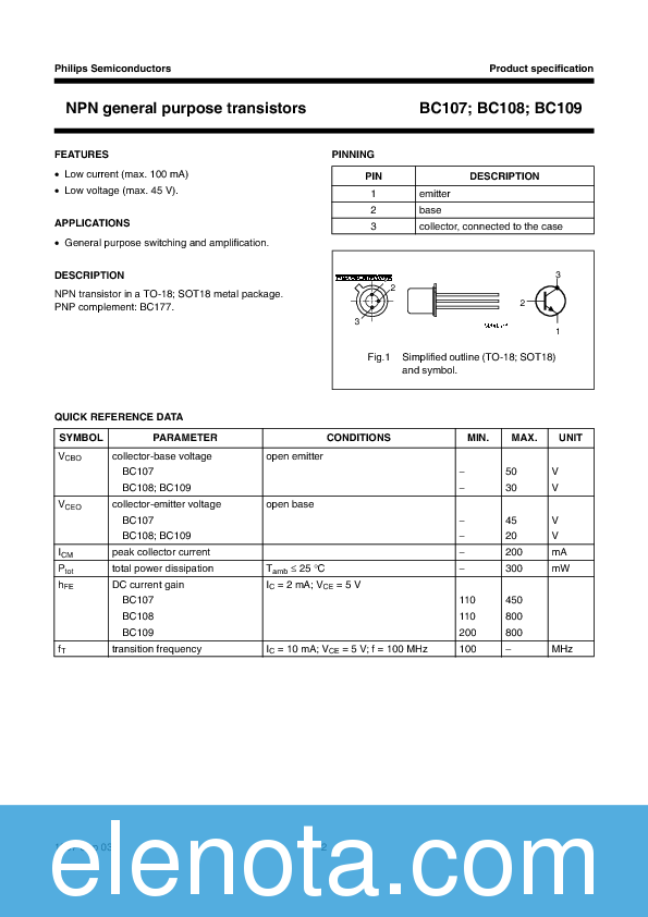 BC107 Datasheet PDF (97 KB) Philips | Pobierz z Elenota.pl