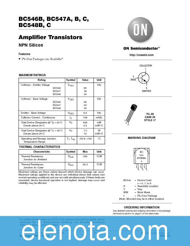 BC548B Datasheet PDF (69 KB) ON Semiconductor | Pobierz z Elenota.pl