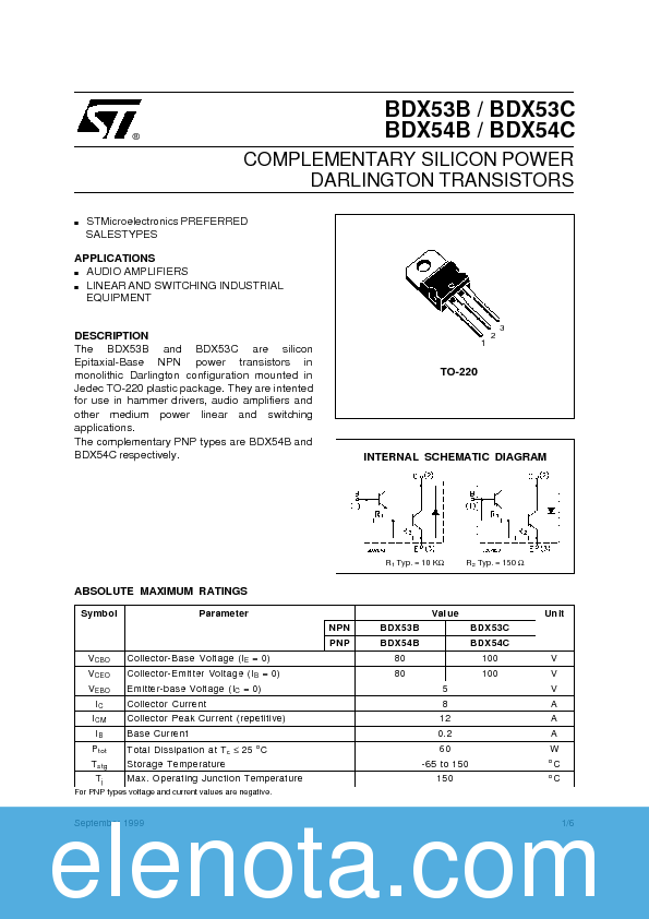 BDX53C Datasheet PDF (87 KB) SGS-THOMSON | Pobierz z Elenota.pl
