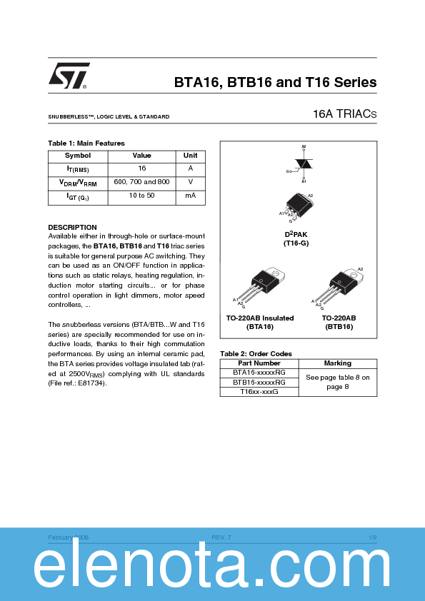 BTA16 Datasheet PDF (97 KB) STMicroelectronics | Pobierz z Elenota.pl BTA16 Datasheet PDF (97 KB) STMicroelectronics | Pobierz z Elenota.pl