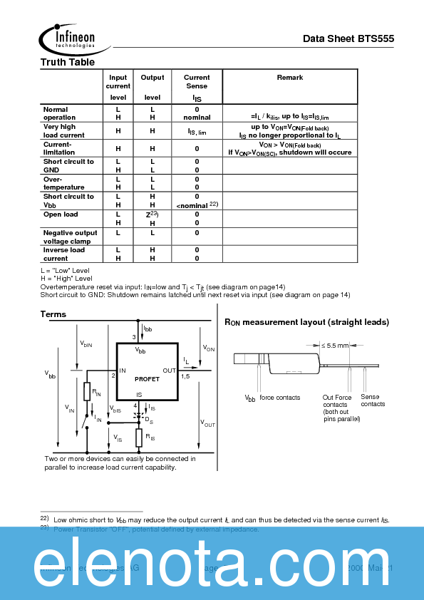 BTS555 Datasheet PDF (218 KB) Infineon | Pobierz z Elenota.pl