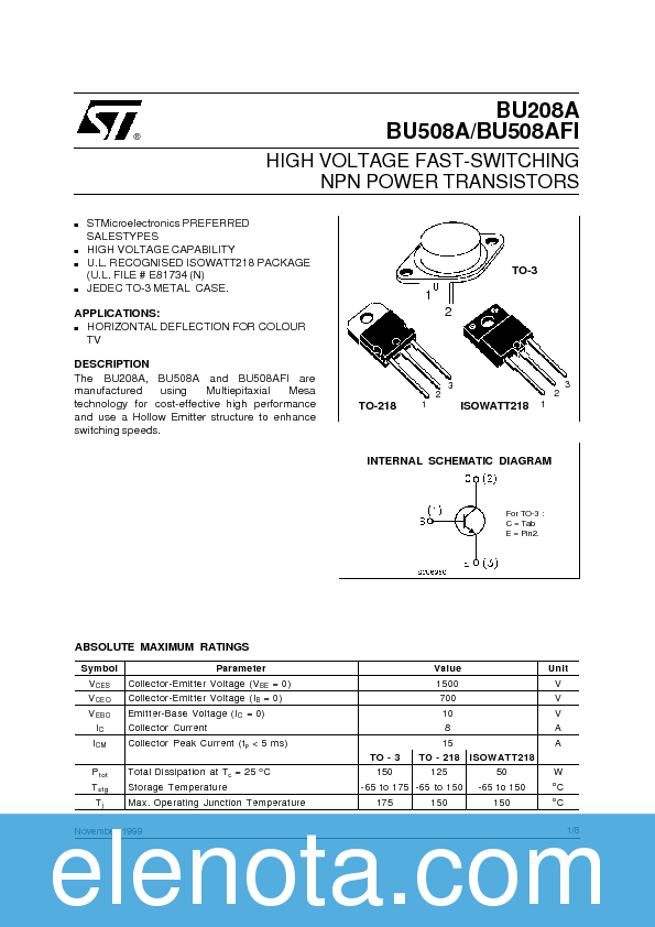 BU208A Datasheet PDF (80 KB) STMicroelectronics | Pobierz z Elenota.pl