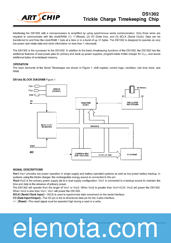 DS1302 Datasheet PDF (420 KB) ArtsChip | Pobierz z Elenota.pl