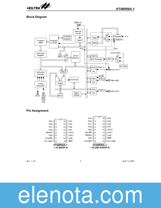 HT48R06A-1 Datasheet PDF (573 KB) Holtek | Pobierz z Elenota.pl