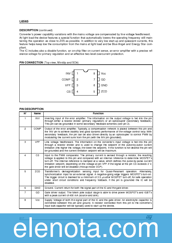 L6565 Datasheet PDF (141 KB) STMicroelectronics | Pobierz z Elenota.pl L6565 Datasheet PDF (141 KB) STMicroelectronics | Pobierz z Elenota.pl
