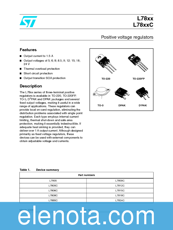L7805CV Datasheet PDF (1.43 MB) STMicroelectronics | Pobierz z Elenota.pl L7805CV Datasheet PDF (1.43 MB) STMicroelectronics | Pobierz z Elenota.pl