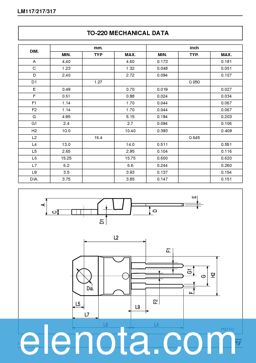 LM117 Datasheet PDF (493 KB) STMicroelectronics | Pobierz z Elenota.pl
