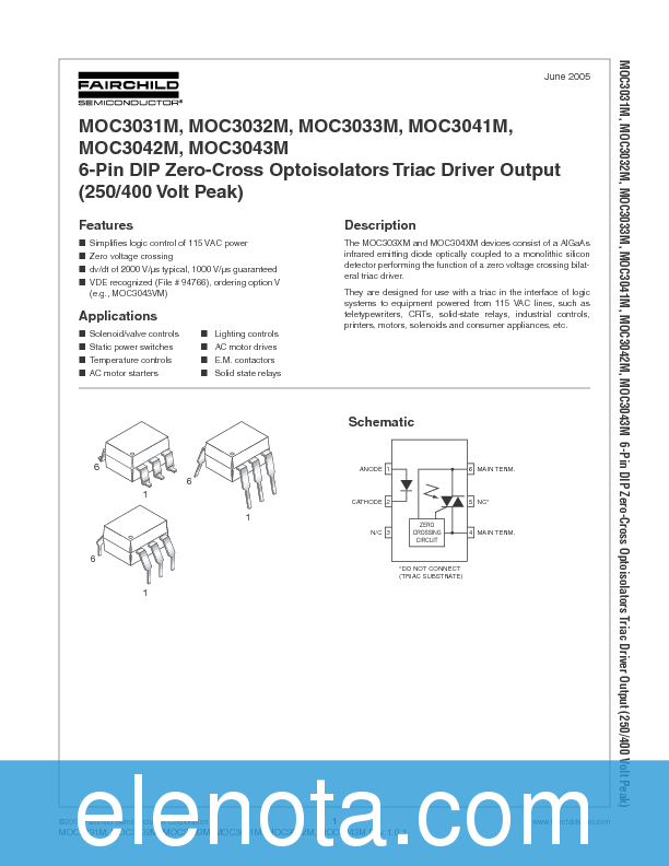 MOC3042-M Datasheet PDF (520 KB) Fairchild | Pobierz z Elenota.pl