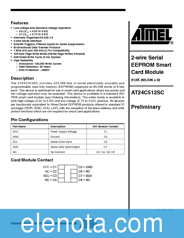 MEMORY Datasheet PDF (228 KB) Atmel | Pobierz z Elenota.pl MEMORY Datasheet PDF (228 KB) Atmel | Pobierz z Elenota.pl