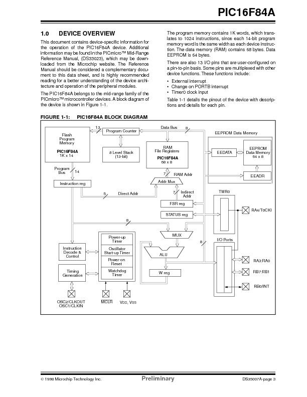 PIC16F84A Datasheet PDF (495 KB) Microchip | Pobierz z Elenota.pl PIC16F84A Datasheet PDF (495 KB) Microchip | Pobierz z Elenota.pl