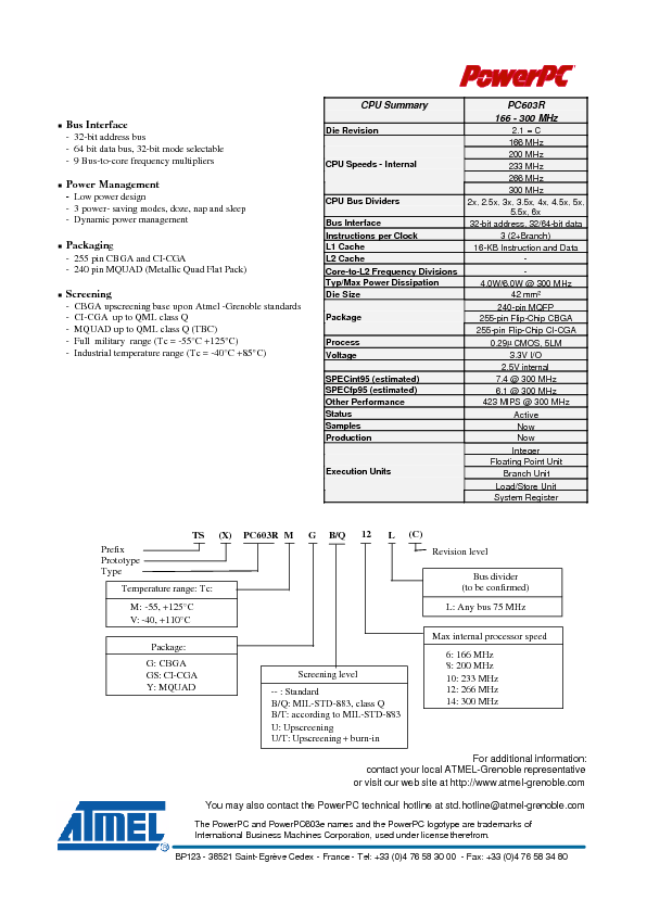 POWERPC Datasheet PDF (826 KB) Atmel | Pobierz z Elenota.pl POWERPC Datasheet PDF (826 KB) Atmel | Pobierz z Elenota.pl