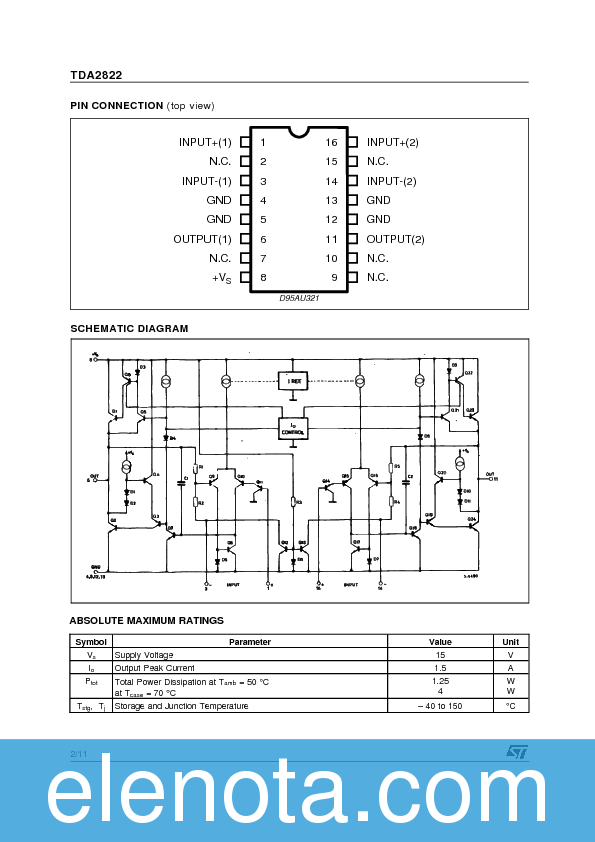 TDA2822 Datasheet PDF (1.10 MB) STMicroelectronics | Pobierz z Elenota.pl