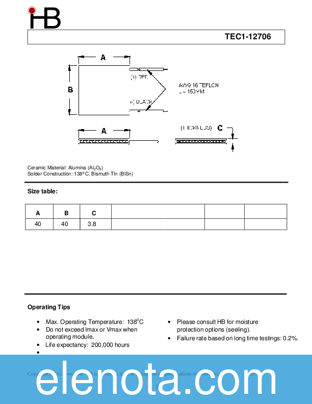 TEC1-12706 Datasheet PDF (119 KB) HB Corporation | Pobierz z Elenota.pl