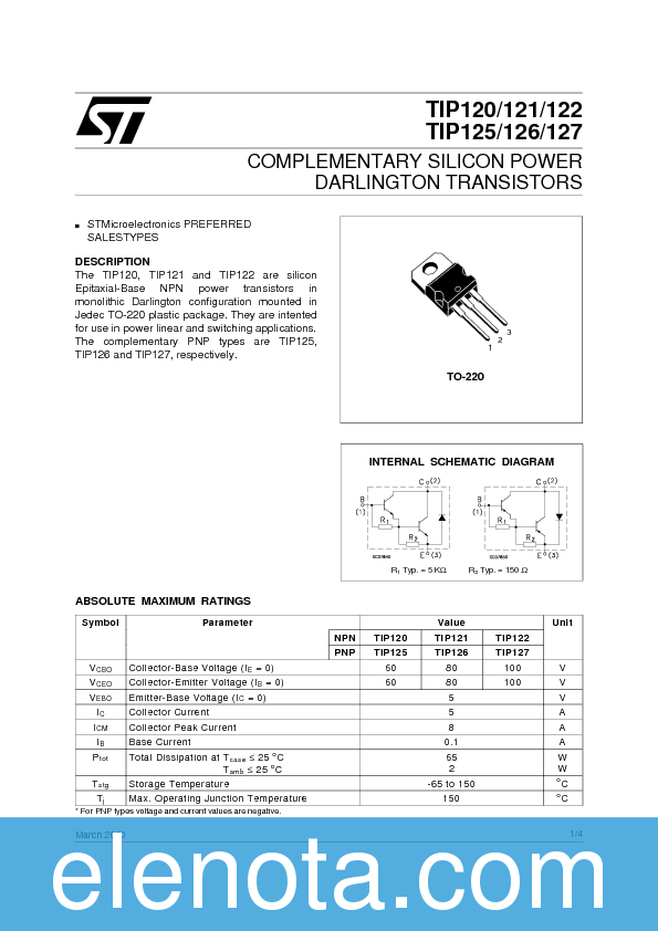 TIP122 Datasheet PDF (53 KB) STMicroelectronics | Pobierz z Elenota.pl TIP122 Datasheet PDF (53 KB) STMicroelectronics | Pobierz z Elenota.pl