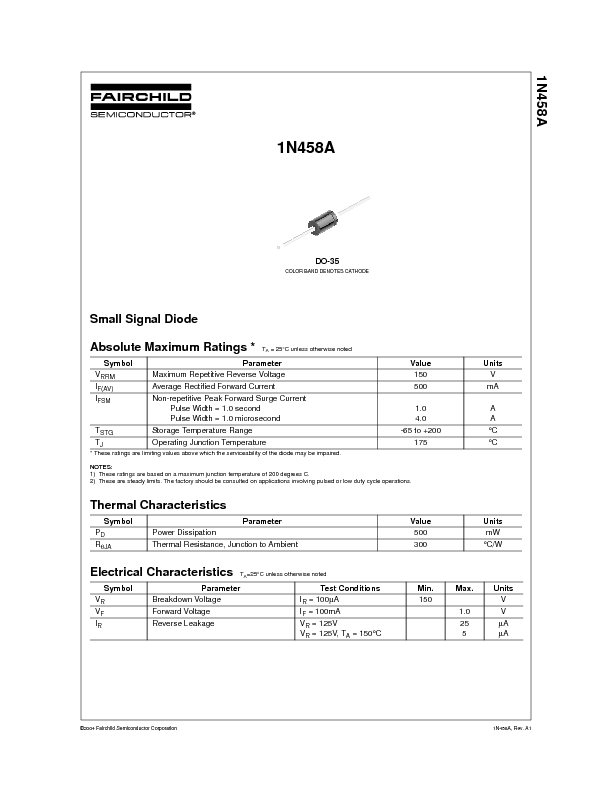 1N458A Datasheet PDF (26 KB) Fairchild | Pobierz z Elenota.pl