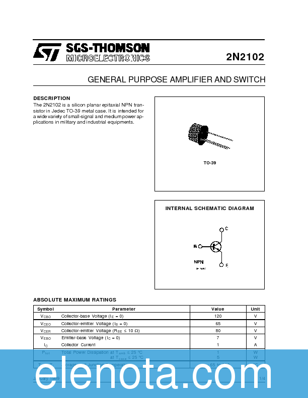 2N2102 Datasheet PDF (54 KB) STMicroelectronics | Pobierz z Elenota.pl