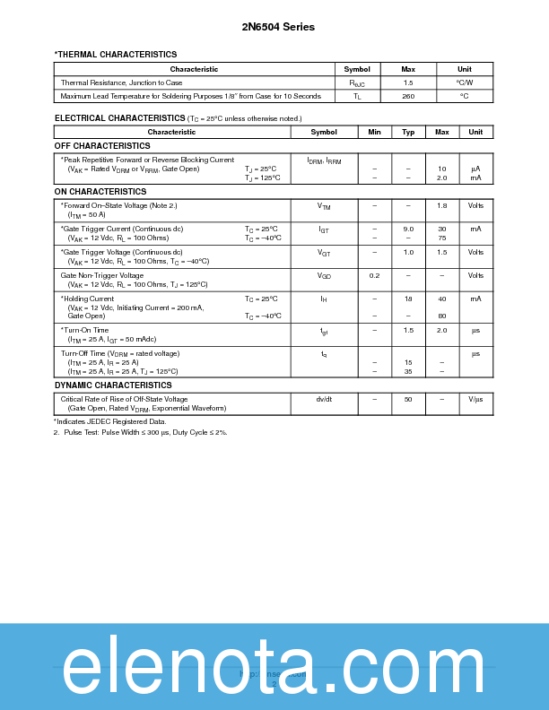 2N6504 Datasheet PDF (54 KB) ON Semiconductor | Pobierz z Elenota.pl