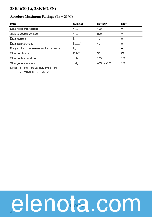 2SK1620(L) Datasheet PDF (39 KB) Hitachi | Pobierz z Elenota.pl