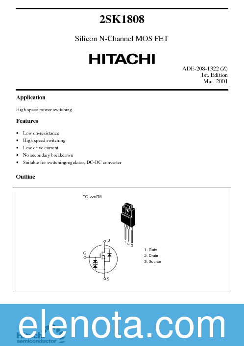 2SK1808 Datasheet PDF (32 KB) Hitachi | Pobierz z Elenota.pl