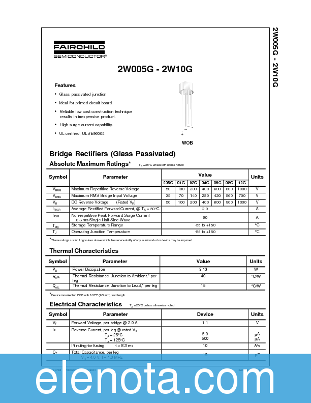 2W02G Datasheet PDF (46 KB) Fairchild | Pobierz z Elenota.pl