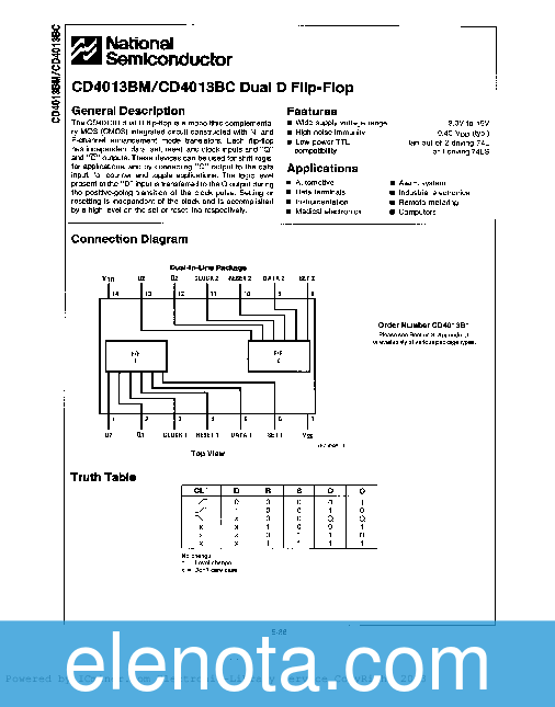 4013 (CD4013) Datasheet PDF (139 KB) National Semiconductor | Pobierz z ...