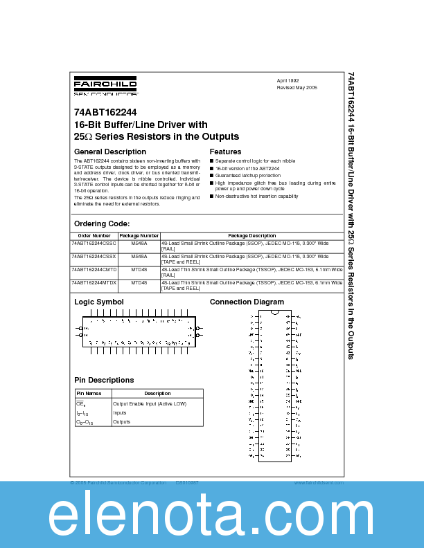 74ABT162244 Datasheet PDF (93 KB) Fairchild | Pobierz z Elenota.pl