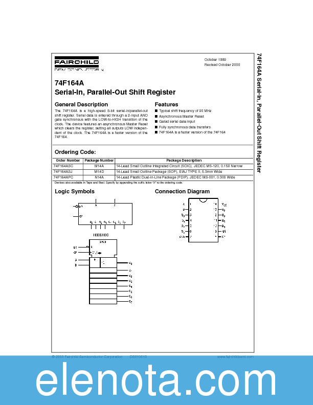 74F164A Datasheet PDF (72 KB) Fairchild | Pobierz z Elenota.pl