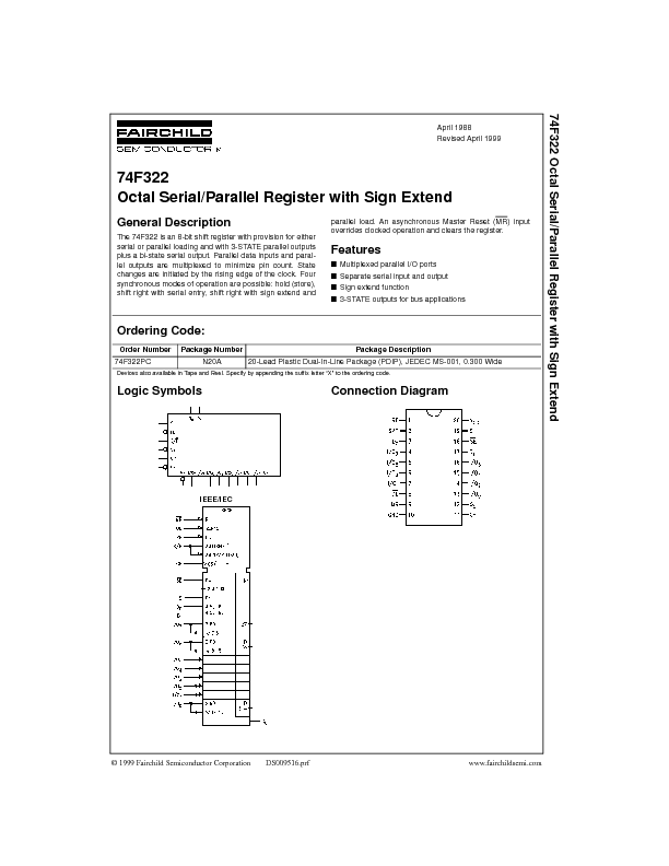 74F322 Datasheet PDF (54 KB) Fairchild | Pobierz z Elenota.pl