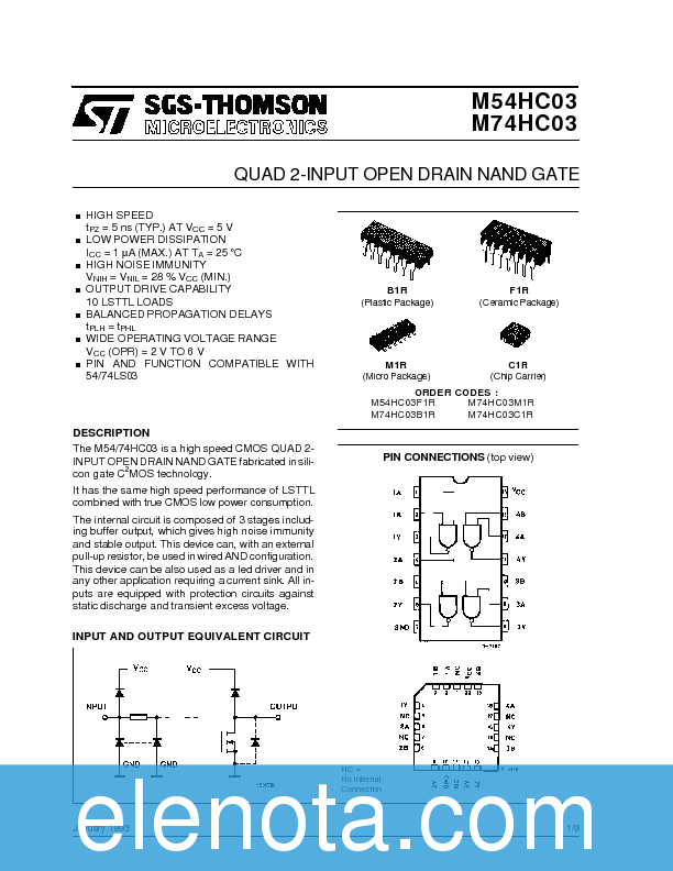 74HC03 Datasheet PDF (232 KB) STMicroelectronics | Pobierz z Elenota.pl