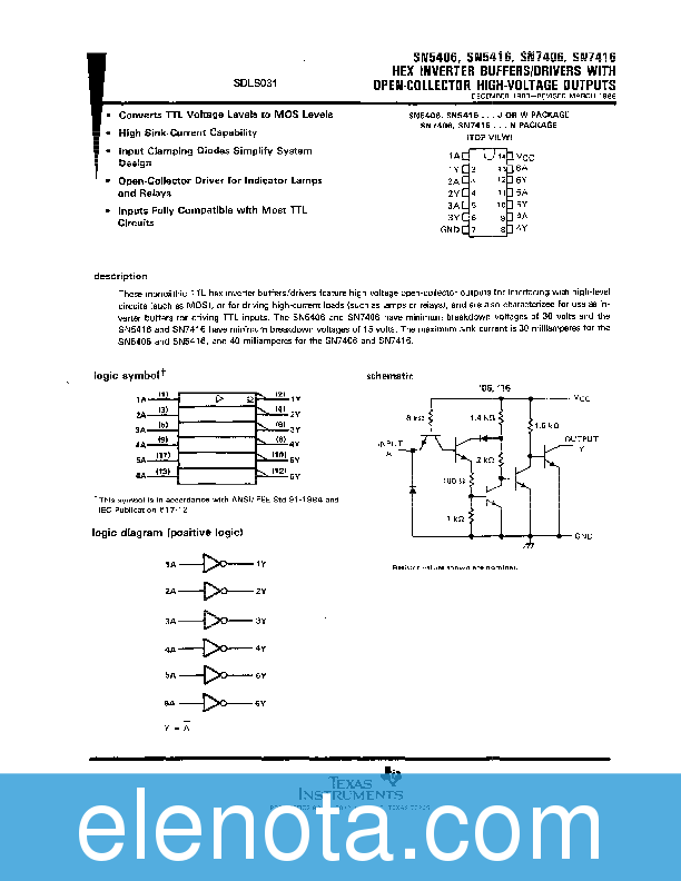 74HC06 Datasheet PDF (228 KB) Texas Instruments | Pobierz z Elenota.pl