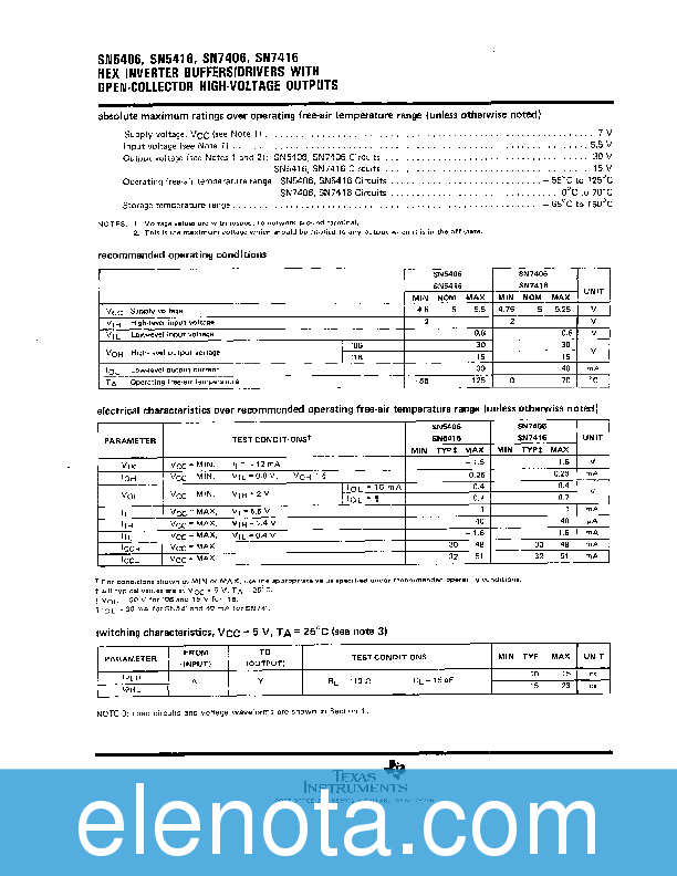 74HC06 Datasheet PDF (228 KB) Texas Instruments | Pobierz z Elenota.pl