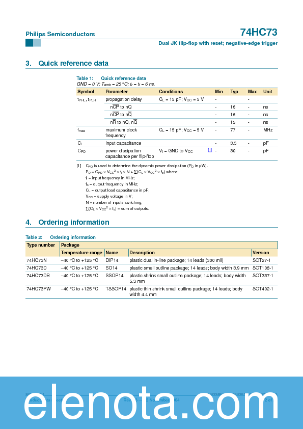 74HC73 Datasheet PDF (110 KB) Philips | Pobierz z Elenota.pl