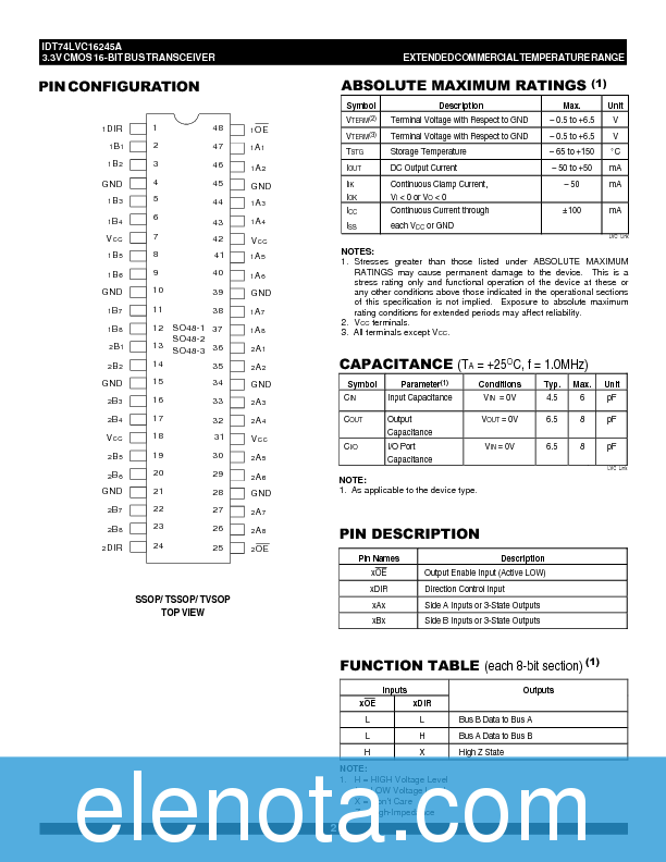 74LVC16245A Datasheet PDF (134 KB) IDT | Pobierz z Elenota.pl