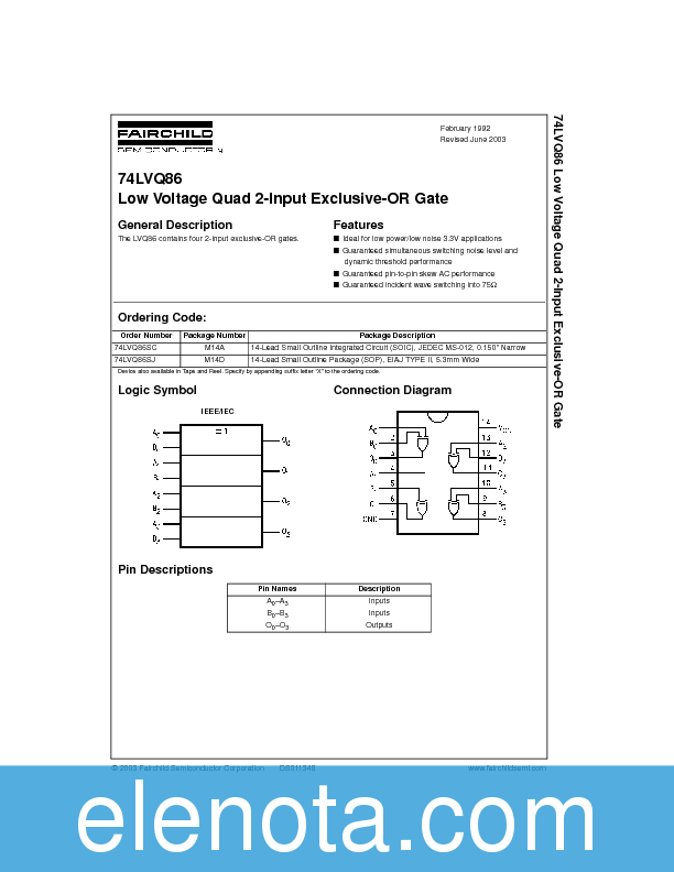 74LVQ86 Datasheet PDF (49 KB) Fairchild | Pobierz z Elenota.pl
