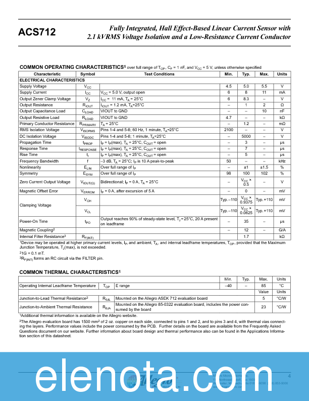 ACS712 Datasheet PDF (0.97 MB) Allegro Microsystems | Pobierz z Elenota.pl