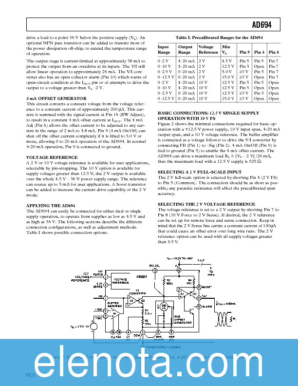 AD694 Datasheet PDF (426 KB) Analog Devices | Pobierz z Elenota.pl