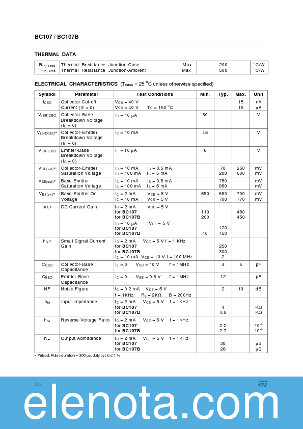 BC107 Datasheet PDF (452 KB) STMicroelectronics | Pobierz z Elenota.pl