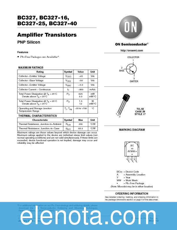 BC327-25 Datasheet PDF (65 KB) ON Semiconductor | Pobierz z Elenota.pl