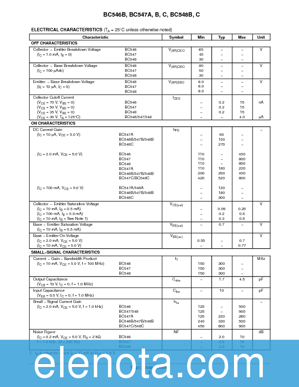 BC546B Datasheet PDF (69 KB) ON Semiconductor | Pobierz z Elenota.pl