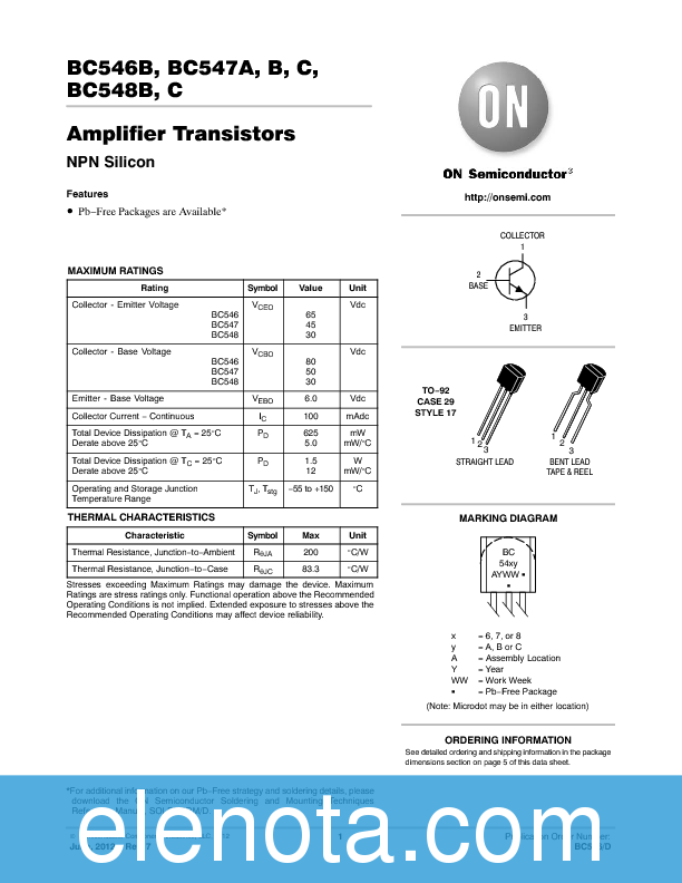 BC546B Datasheet PDF (107 KB) ON Semiconductor | Pobierz z Elenota.pl