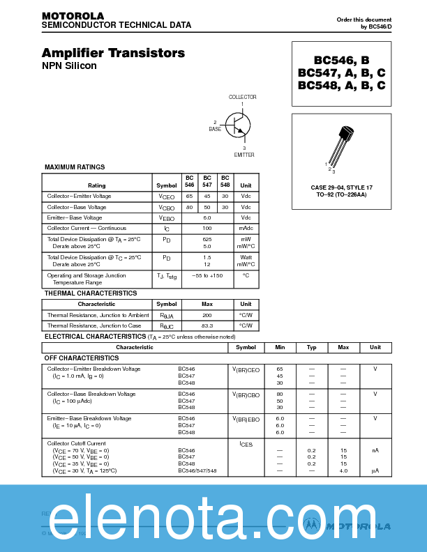 BC546B Datasheet PDF (196 KB) Motorola | Pobierz z Elenota.pl